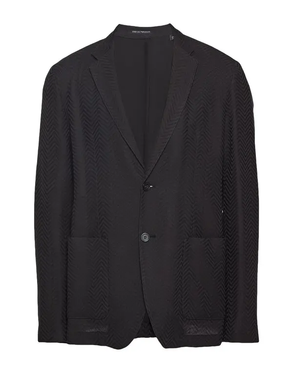 Emporio Armani Single-breasted Herringbone Blazer - Black