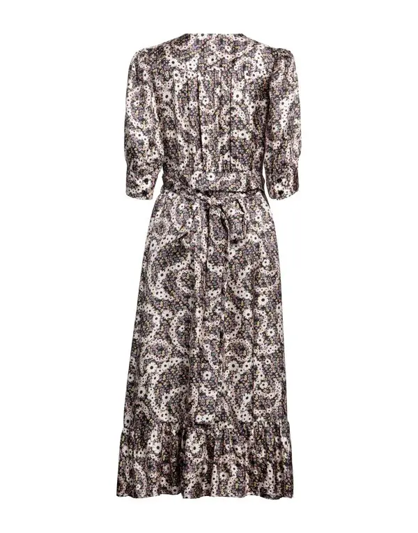 Sandro Satin Floral-print Midi Shirt Dress