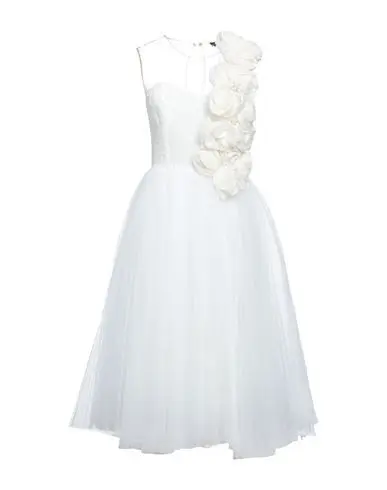 Elisabetta Franchi Midi Dress With Floral Appliqués - Ivory