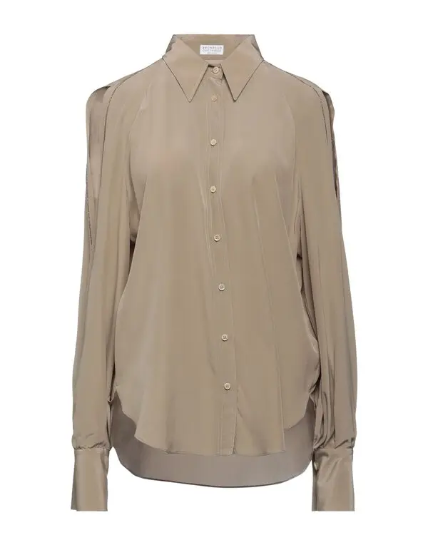 Brunello Cucinelli Crepe Shirt With Appliqués - Sand
