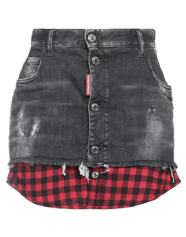 Dsquared2 Denim Skirt With Checked Flannel Detail