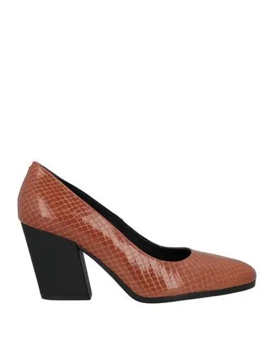 Hogan Pumps In Leather With Snakeskin Print - Brown