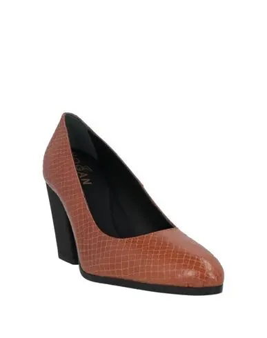 Hogan Pumps In Leather With Snakeskin Print - Brown