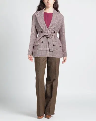 Maje Belted Glen Plaid Double-breasted Blazer