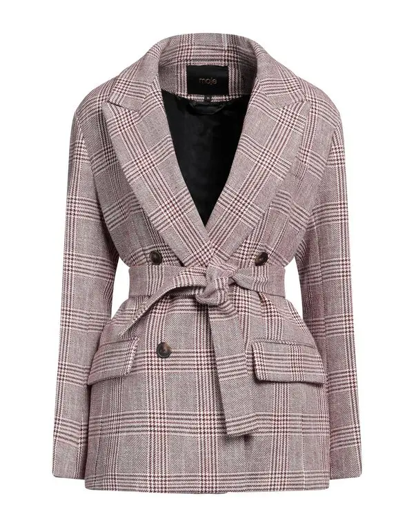 Maje Belted Glen Plaid Double-breasted Blazer