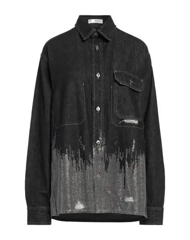 JW Anderson Distressed Denim Overshirt With Appliqués - Black