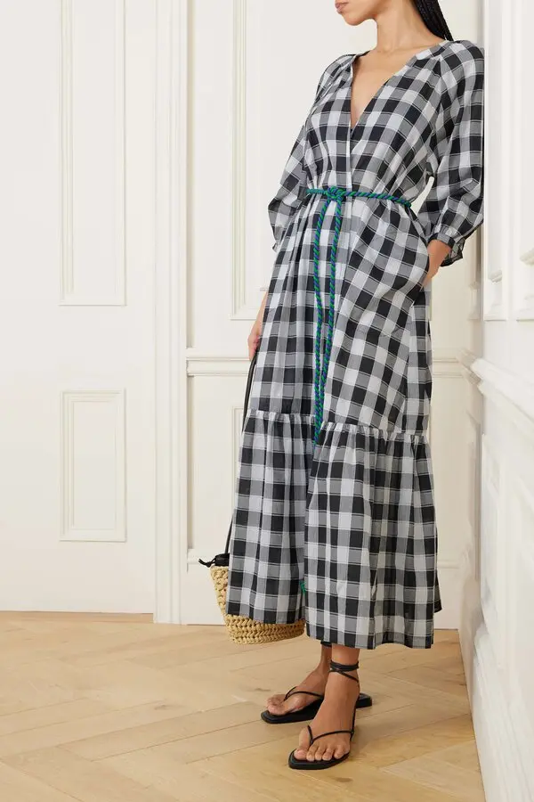 ERES Memphis Chess Belted Gingham Cotton-gauze Midi Wrap Dress