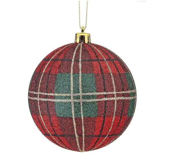 VALERIE PARR HILL 4' Glitter Plaid Ball Ornamen T Box Of 3 - One-color