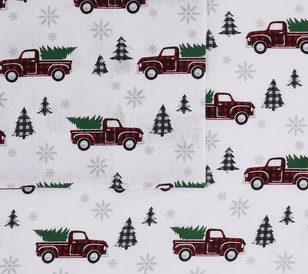 TRULY SOFT Holiday Truck Full Flannel Sheet Set
