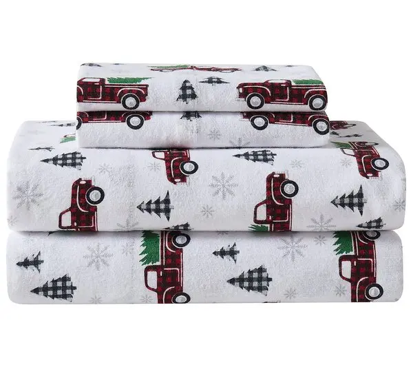 TRULY SOFT Holiday Truck Full Flannel Sheet Set