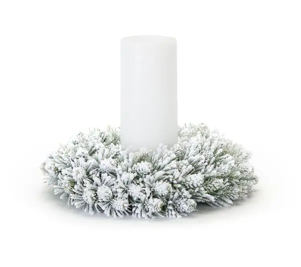 MELROSE Flocked Pine Candle Ring Wreath