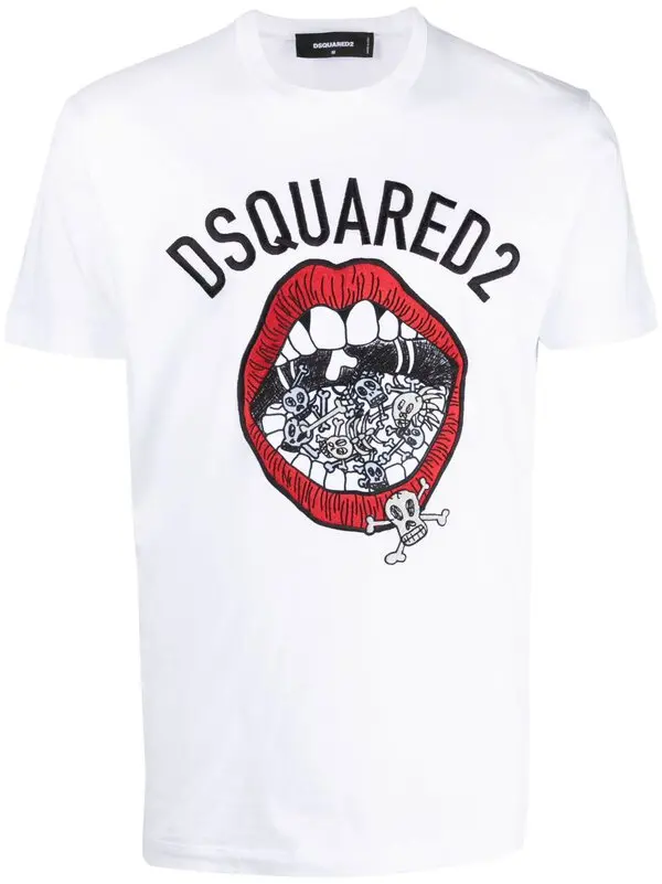 Dsquared2 Graphic-Print Cotton T-Shirt In White - 60% Off