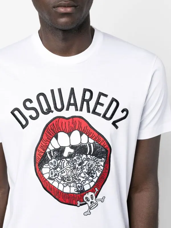 Dsquared2 Graphic-Print Cotton T-Shirt In White - 60% Off