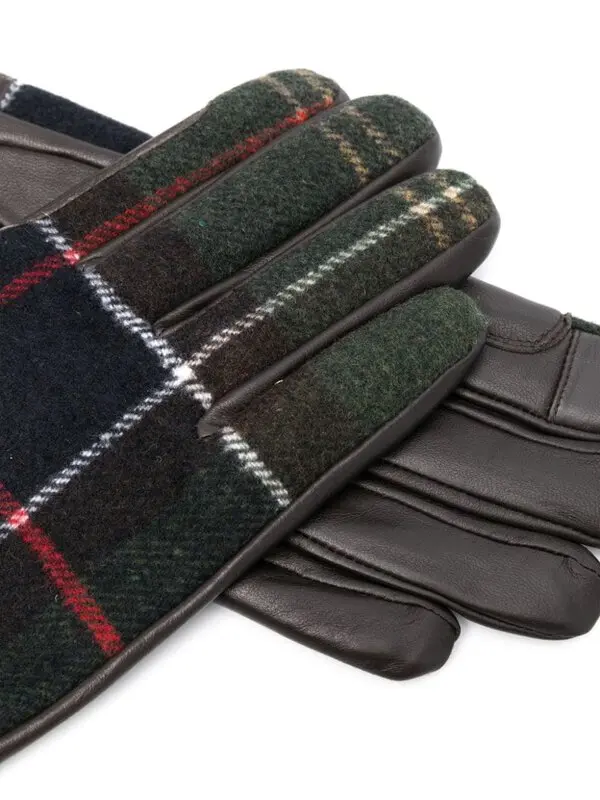 Barbour Aubrey Tartan-check Panelled Leather Gloves - Brown