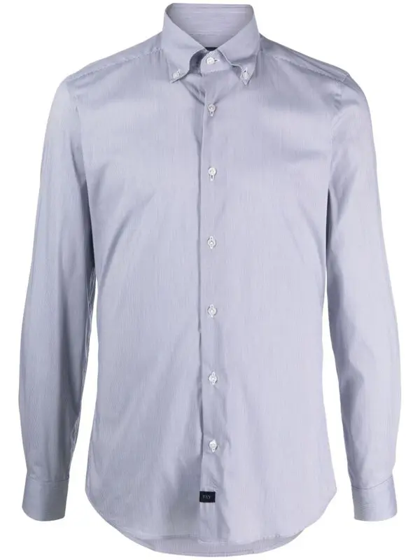 FAY Logo-patch Micro-striped Shirt