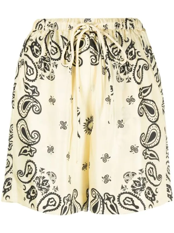 Nanushka Paisley Print Silk Shorts - Yellow