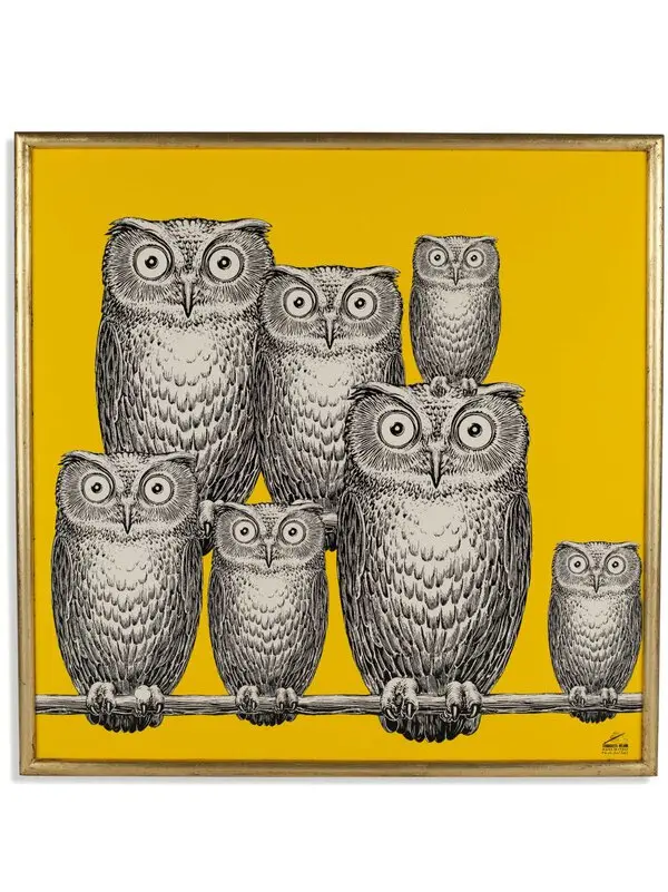 FORNASETTI Riunione Di Civette Owl-print Wood Panel - Yellow