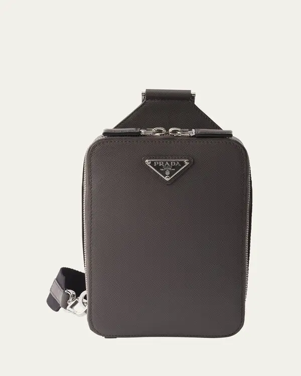 Prada Saffiano Leather Sling Backpack - Fumo