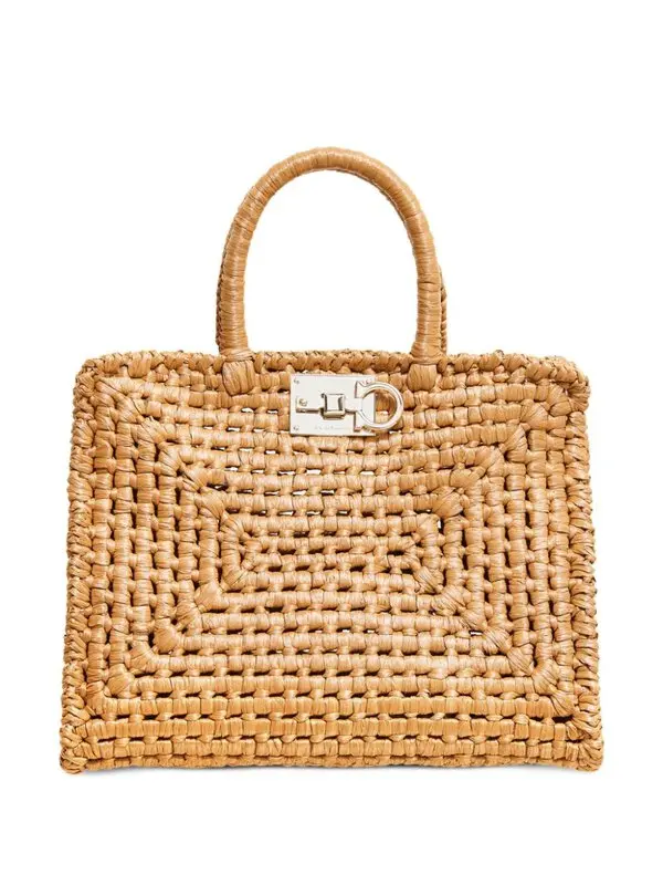 FERRAGAMO Studio Box Raffia Tote