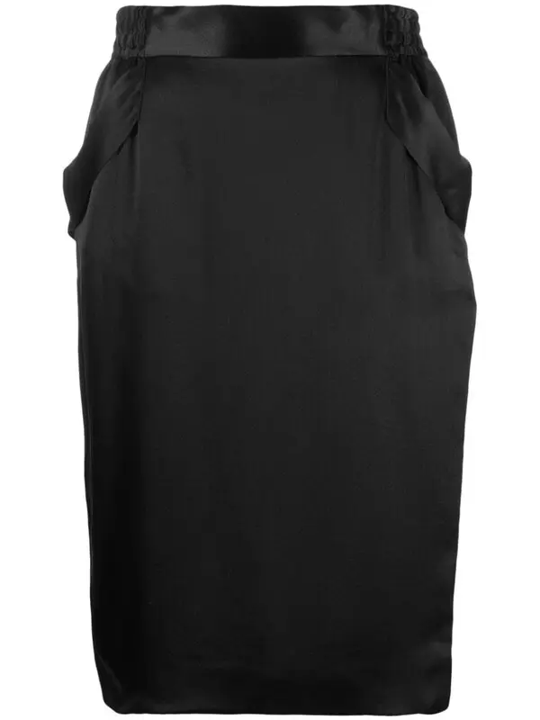 Saint Laurent Satin Pencil Skirt - Black
