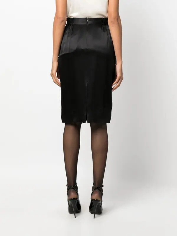 Saint Laurent Satin Pencil Skirt - Black