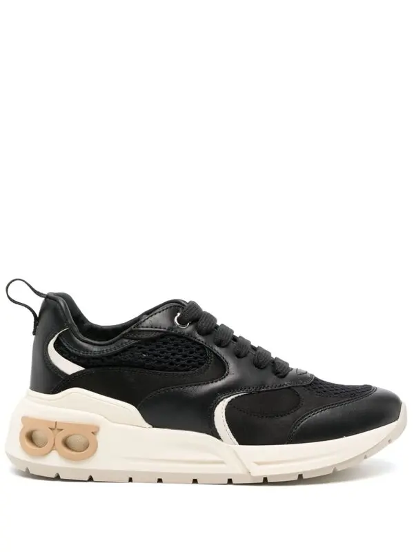 FERRAGAMO Almond-toe Panelled Leather Sneakers - Black