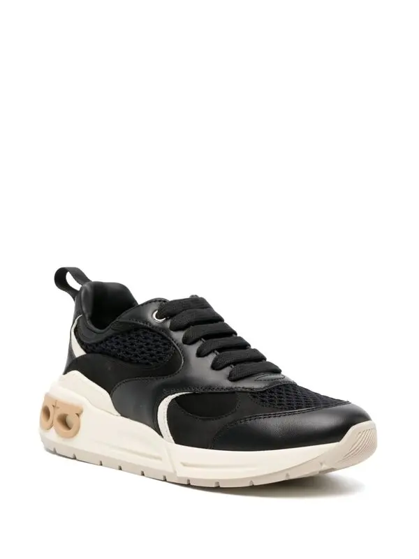FERRAGAMO Almond-toe Panelled Leather Sneakers - Black
