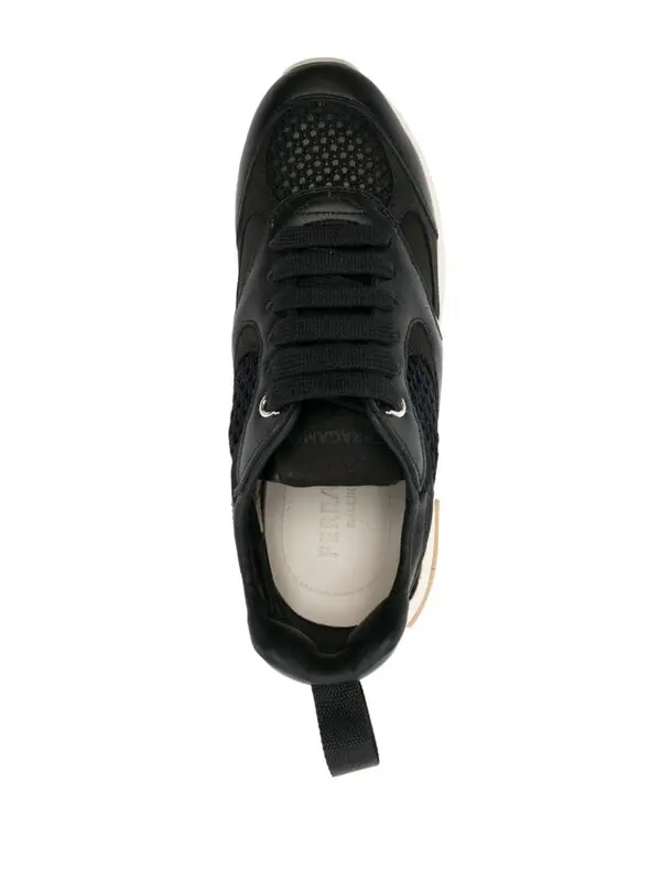 FERRAGAMO Almond-toe Panelled Leather Sneakers - Black