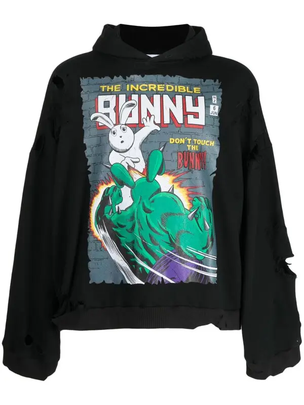 Natasha Zinko Bunny-print Hoodie - Black