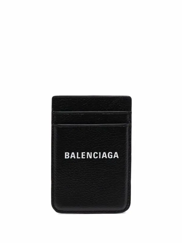 Balenciaga Cash Magnetic Leather Card Holder - Black