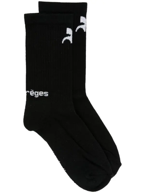 COURREGES Intarsia-knit Logo Ankle Socks - Black