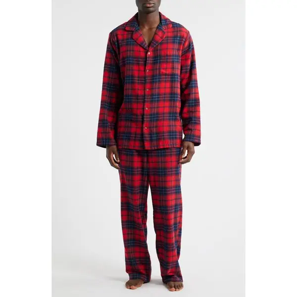 Nordstrom Plaid Flannel Pajamas - Red- Navy Dawson Plaid