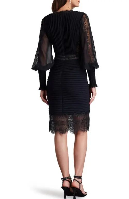 Tadashi Shoji Pleated Lace Long Sleeve Sheath Dress - Black