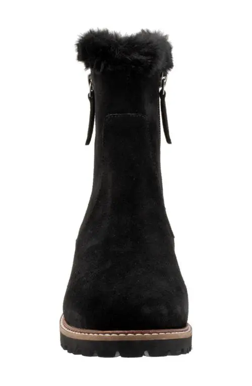 Trotters Forever Faux Shearling Trim Boots - Black Suede