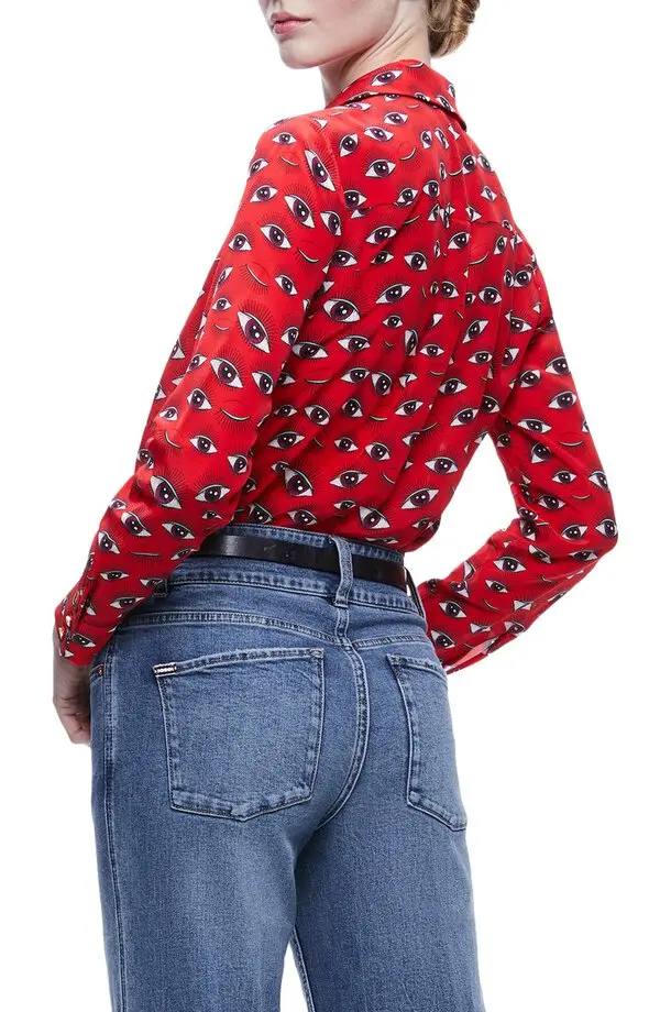 Alice + Olivia Willa Eye Print Silk Blouse