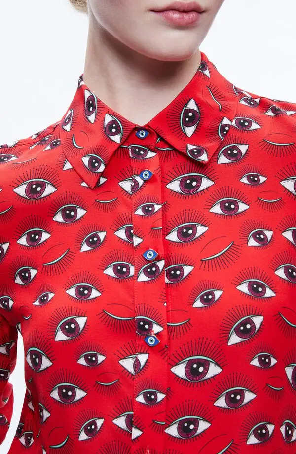 Alice + Olivia Willa Eye Print Silk Blouse