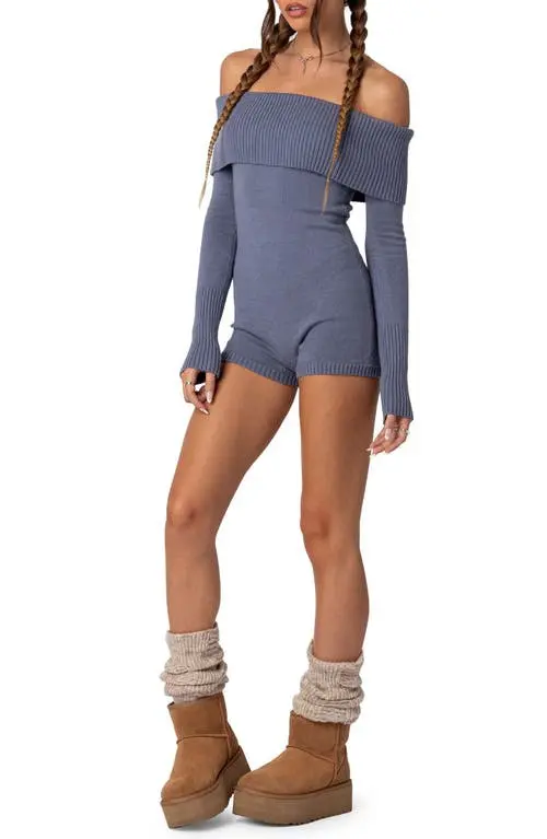 EDIKTED Pandorah Long Sleeve Knit Romper - Blue