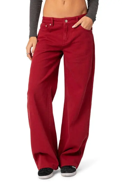 EDIKTED Roman Wide Leg Jeans - Burgundy