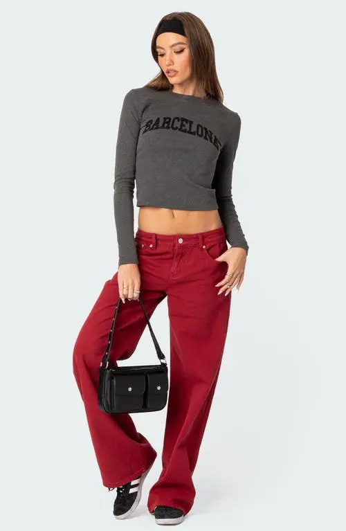 EDIKTED Roman Wide Leg Jeans - Burgundy