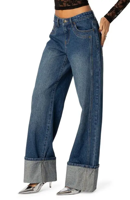 EDIKTED Vesper Cuffed Wide Leg Jeans