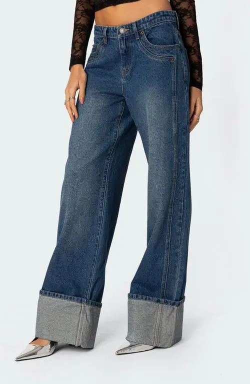 EDIKTED Vesper Cuffed Wide Leg Jeans