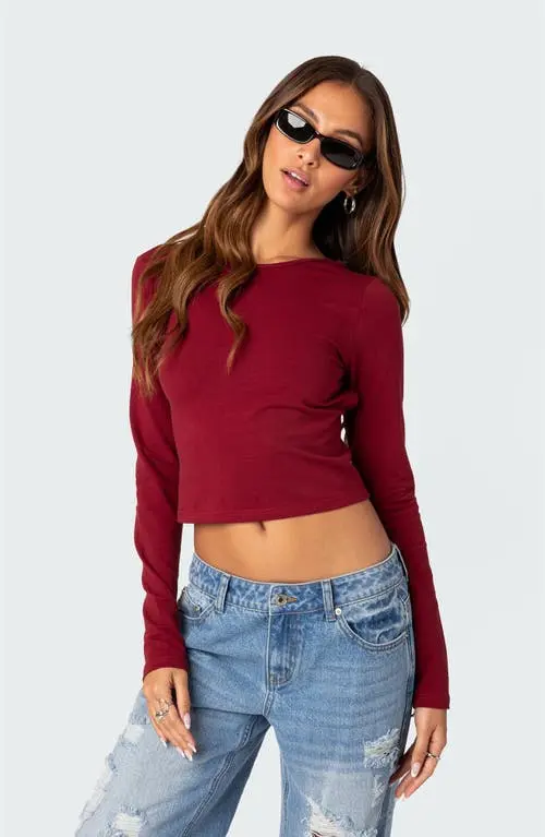 EDIKTED Haven Open Back Crop Top - Burgundy