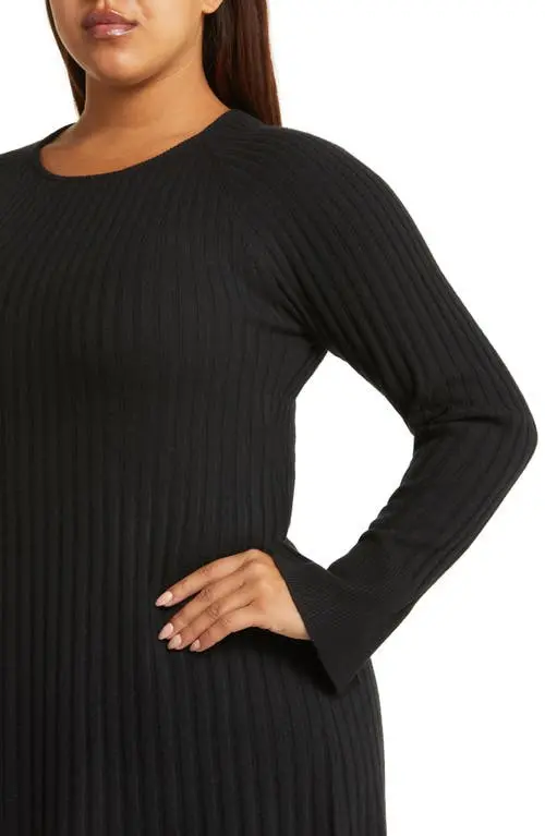 Nordstrom Rib Long Sleeve Wool Blend Midi Sweater Dress In Black - 61% Off
