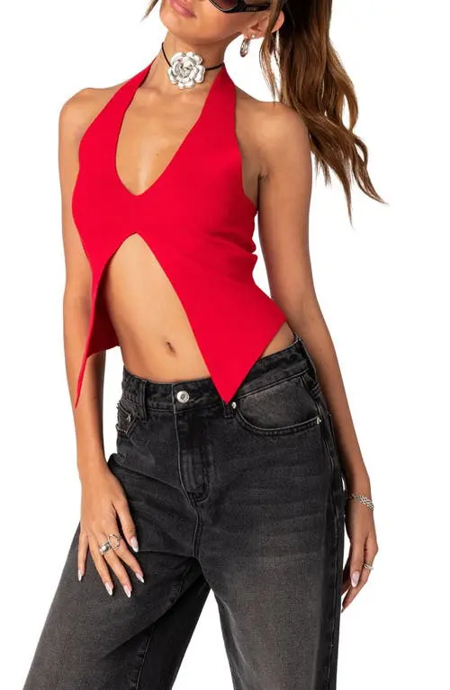 EDIKTED Sculpt Split Front Halter Top