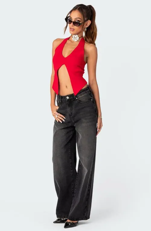 EDIKTED Sculpt Split Front Halter Top