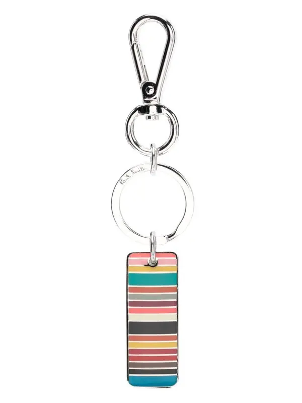 Paul Smith Signature Stripe Tag Keyring - Silver