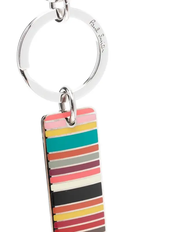 Paul Smith Signature Stripe Tag Keyring - Silver