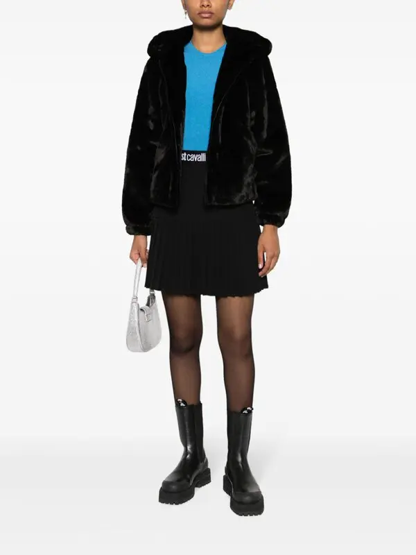 Just Cavalli Plissé Miniskirt With Logo Waistband