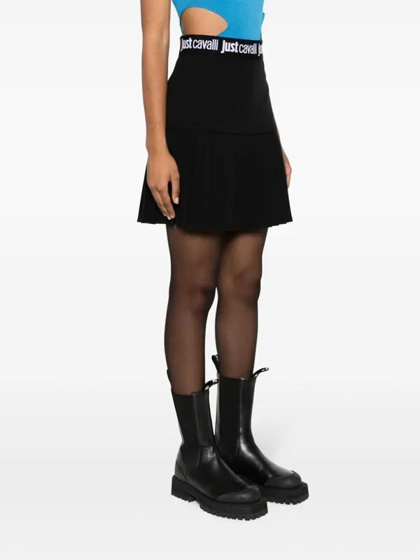Just Cavalli Plissé Miniskirt With Logo Waistband