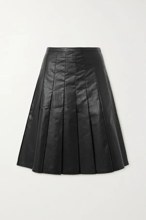 KASSL EDITIONS Pleated Coated Cotton-blend Skirt - Black